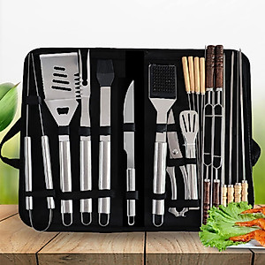 CYXI 20PCS BBQ Grill Tools Set with Storage Bag,Grill Accessories, Portable Grilling Utensil Kit for Travel, Picnics, RVs, Camping, BBQs