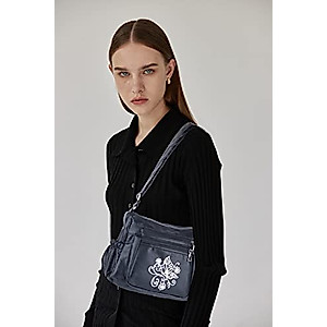 ELDA Embroidered Crossbody Bags For Women Print Pocketbooks Soft PU Leather Purses and Handbags Multi Pocket Shoulder Bag