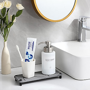 Instant Dry Sink Caddy Kitchen Sponge Holder Diatomaceous Earth Stone Drying Mat Bathroom Countertop Organizer Soap Dispenser Tray for Counter, Sink, Vanity, Small, Foam, Grey