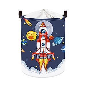 Clastyle 45L Space Rocket Launch Boy Toy Storage Basket Blue Planets Clothes Laundry Hamper for Baby Nursery Room
