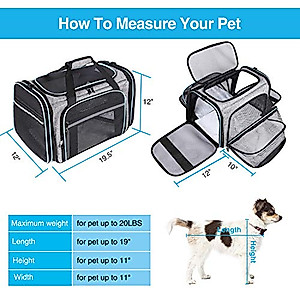 MASKEYON Airline Approved Portable Pet Carrier 2 Sides Expandable Soft-Sided Large Cats Carrier Collapsible Kennel Travel TSA Carrier 4 Doors with Removable Pads and 3 Pockets for Puppy Small Dogs