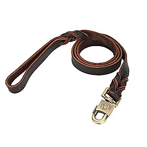 ELAZAYA 1pc Dog Collar Soft Leather Dog Collar & Leash in Plaited 2.5cm Width Pet Chain 90cm/120cm/150cm Length for Medium,Large Dogs Walking(2.5 * 150CM)
