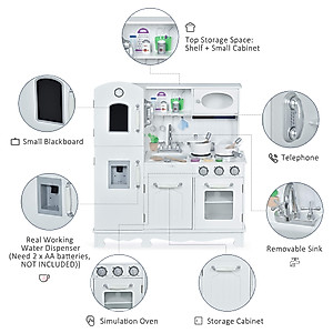 Qaba Large Kids Kitchen Playset with Telephone, Water Dispenser Simulation Cooking Set