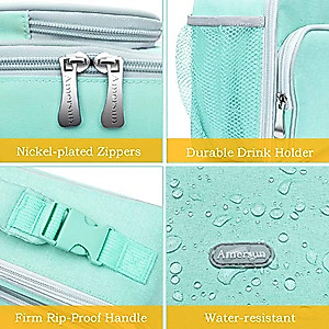 Amersun Kids Lunch Box,Durable Insulated School Lunch Bag with Padded Liner Keep Food Warm Cold for Long Time,Water-resistant Thermal Travel Office Lunch Cooler for Girls Boy-2 Pocket,Light Blue