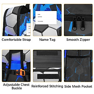 OMFUNS Sport Football Ball Toddler Backpack for Boys Girls Soccer Sport Kids Backpack Kindergarten Nursery Preschool Bookbag Travel Children School Bag with Chest Strap