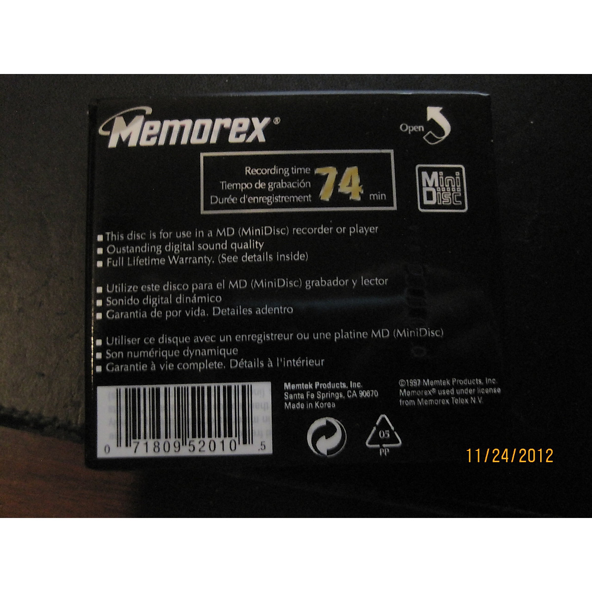 Memorex ~ Blank Recordable Minidisc ~ 74 Minutes