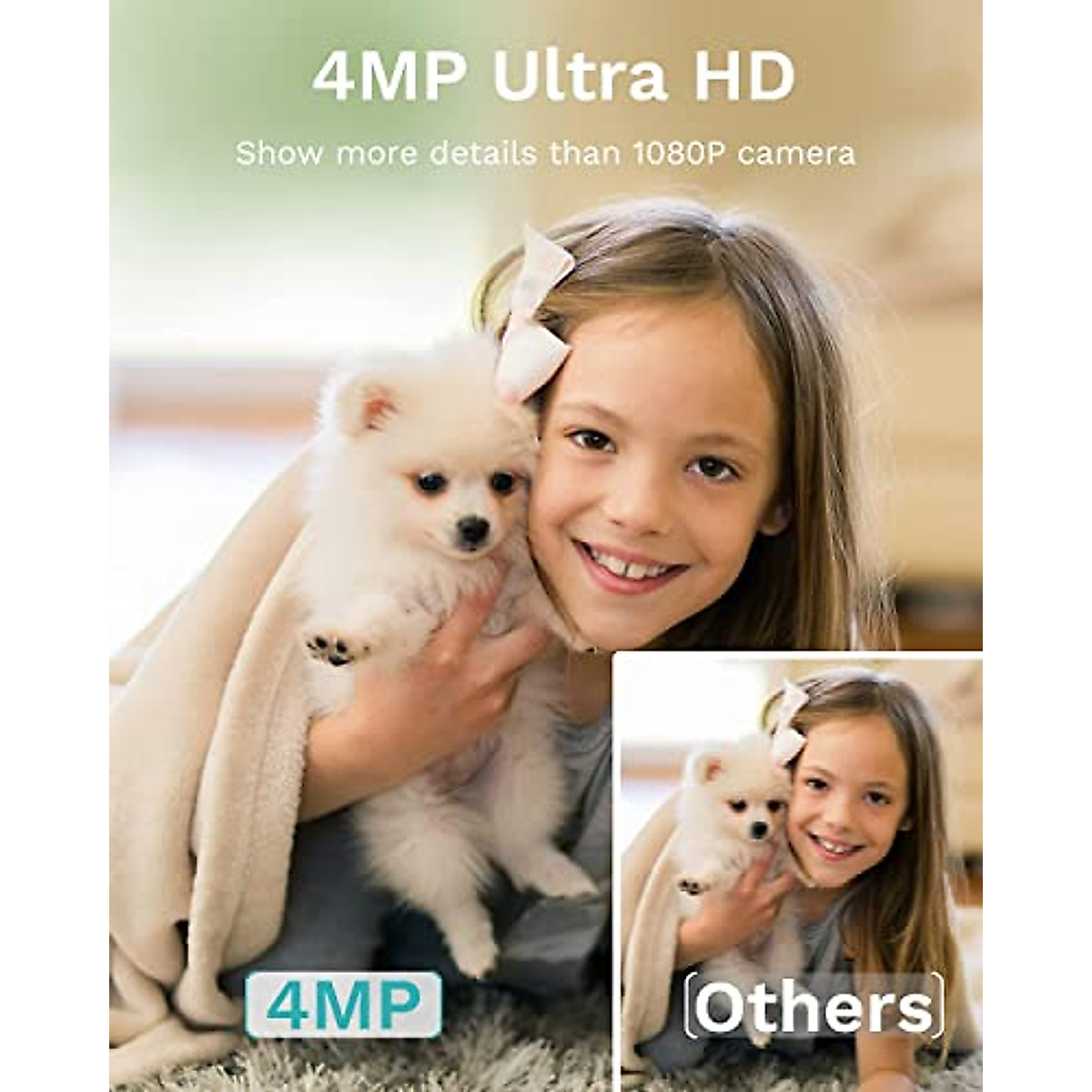 WUUK 4MP Indoor Security Camera, Pan Tilt Cam for Baby Monitor, Wi-Fi Home Security Pet Camera for Dog or Cat, Motion Detection & Tracking, Night Vision, 2-Way Audio, Compatible with Alexa & Google