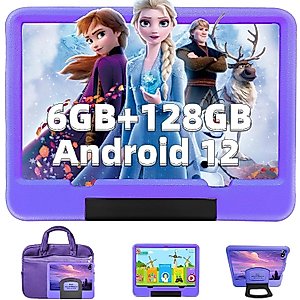 OUZRS Kids Tablet Android 12 Kid Tablet 128GB ROM 1TB Extensions 6GB RAM 6850mAh,5G Dual WiFi GSM Certification with Protective Case for 10 Inch Tablet Child's Learning and Entertainment(Purple)