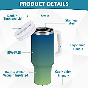 MCHIVER Blue Green Gradient 30 oz Tumbler with Handle and Straw Stainless Steel Vacuum Water Bottle Leak-proof Travel Coffee Mug Insulated Tumbler with Lid