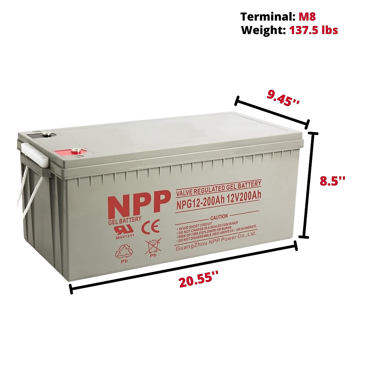 NPP NPG12-200Ah(T16, 1Pcs) 12V 200Ah 4D Rechargeable Gel Deep Cycle Battery, 1200+ Cycles Battery, Safe Charger for Most Home Appliances, RV, Camping, Cabin, Marine Trolling Motor and Off-Grid System