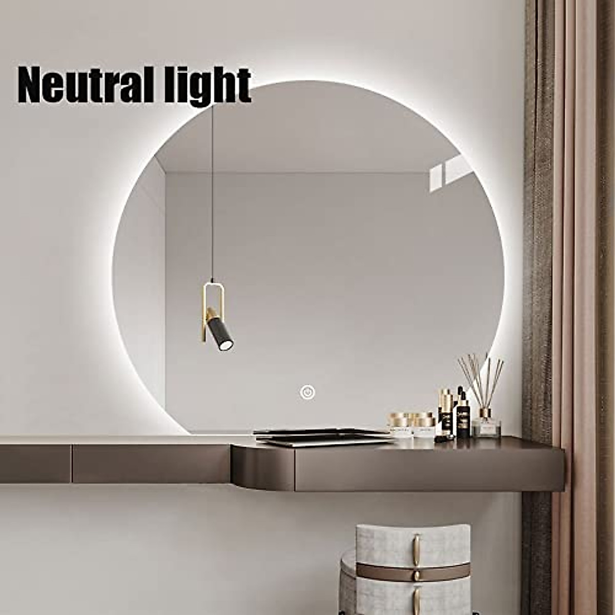 TOCTUS Bathroom LED Mirror, Wall Mount Mirror with Lights, 19inch/50cm, Backlit, LED Illuminated, Dimmable, Semicircle, Wall Decoration, Frameless, Energy Efficient (Size : 80cm/31in)