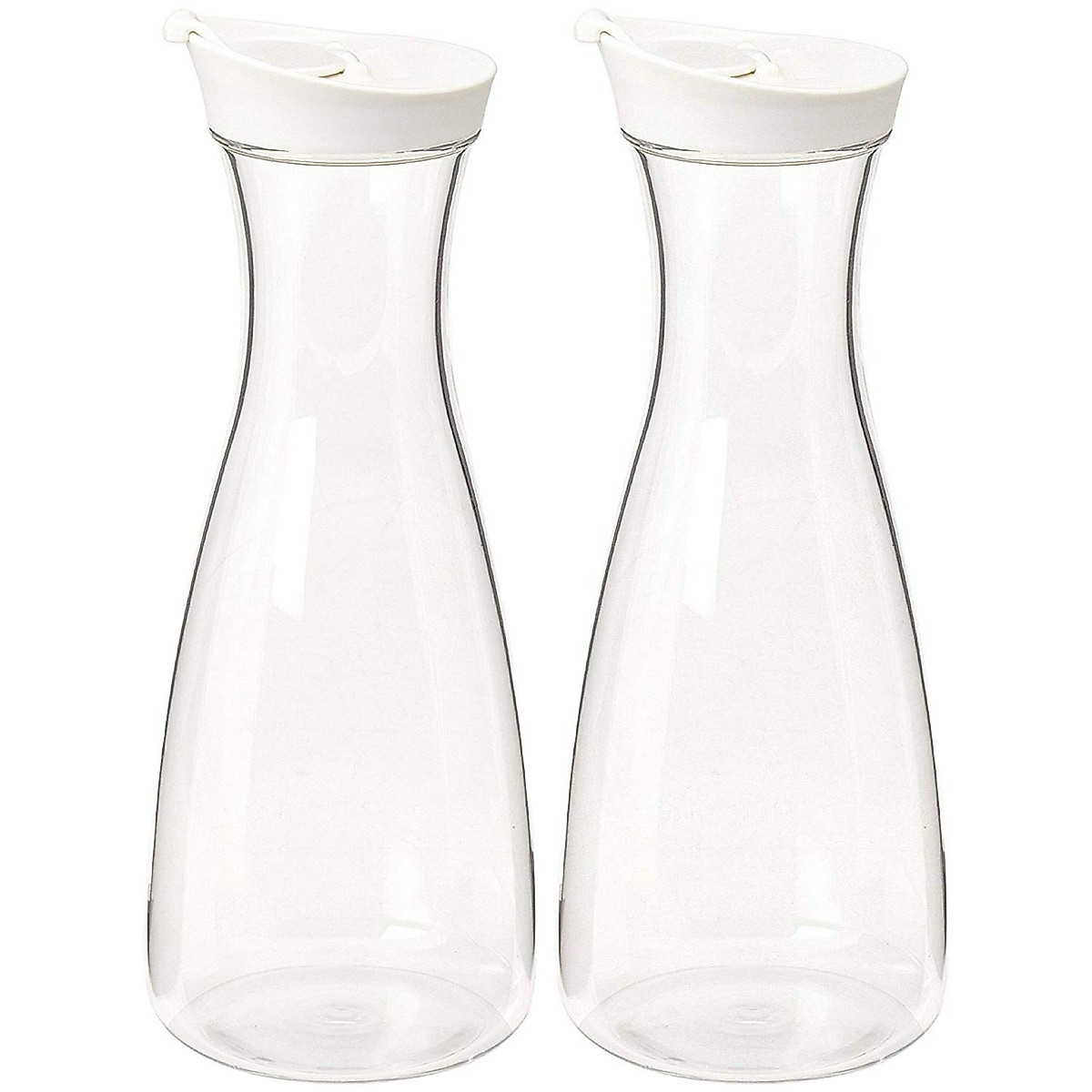 2 Pack - Large White (clear) Plastic Carafe Pitcher -Acrylic -BPA Free -57 oz.(1.7 LT.) - Durable - For Juice - Water - Wine - Iced Tea or Milk- Not Suitable for Hot Drinks - No Stickers! (2)