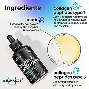 Biotin & Collagen Drops - Premium Hair Growth Treatment - Liquid Collagen for Women & Men - Made in USA - Biotin Vitamins for Hair, Skin and Nails - Hair Loss Biotin and Collagen Supplement - 2 fl oz