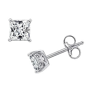 Amazon Essentials Platinum Plated Sterling Silver Stud Earrings set with Princess Brilliant Cut Infinite Elements Cubic Zirconia (1 cttw), (previously Amazon Collection)
