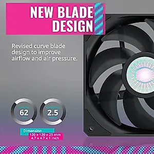 Cooler Master SickleFlow 120 V2 All-Black Square Frame Fan, Air Balance Curve Blade, Sealed Bearing, 120mm PWM Control for Computer Case & Liquid Radiator