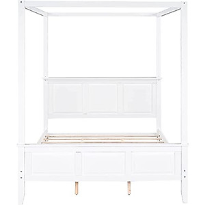 CITYLIGHT Canopy Bed with Headboard & Footboard,Wooden Canopy Bed Frame Queen , Queen Platform Bed Frame with Slat Support Legs for Teens Adults, No Box Spring Needed (Queen ,White)