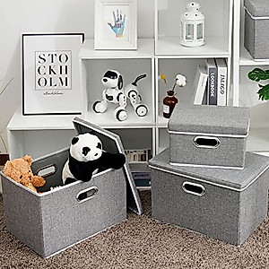 Yawinhe Collapsible Storage Box (1-Pack), 15x9.8x9.8in, Waterproof Storage Basket Bins, with Lids and 2 Handles, for Clothes, Closet Organizers and Storage Containers, Grey, USNK066GL-1