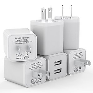 6Pack USB Wall Charger, iGENJUN 2.4A Phone Charger Dual USB Port Cube Power Plug Adapter Fast Wall Charger Block Compatible with iPhone 16/16 Pro/15/15 Pro, Samsung Galaxy, Pixel, LG, Android-White