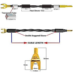 4 Units - 6 Inch - Canare 4S11 – Audiophile Grade - 11AWG - HiFi Speaker Jumper Cable Terminated with Gold Banana to Spade Connectors