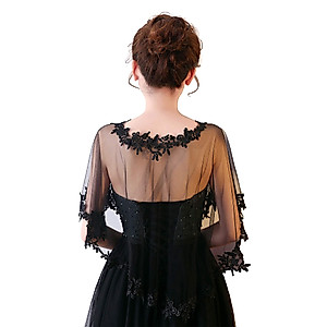 CHIC DIARY Lace Wedding Shawl Wrap for Women Evening Cape Bridal Shoulder Covers UP Scarf for Dress Prom Party (Black)