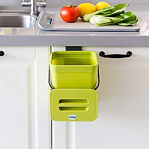 Jesintop Food Waste Basket Bin for Kitchen, Odor-Free Food Scrap Container,Small Countertop Compost Bin with Lid, Mini Garbage Can Wall Mounted Trash Can, 3L/0.8 Gal Series, Green