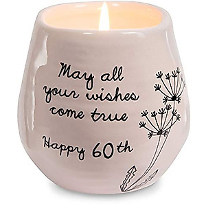 Pavilion Gift Company May All Your Wishes Come True Happy 60th Birthday-8 oz Soy Wax Candle with Wick in A Pink Ceramic Vessel 8 oz-100 Scent: Serenity, 3.5 Inch Tall