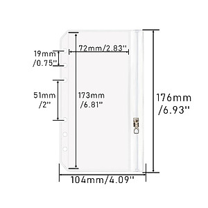 12pcs A6 Binder Pockets with Clear Zipper 6 Holes Budget Cash Envelopes Metal Zip Puller Loose Leaf Bags Waterproof PVC Pouches Multipurpose Document Folders for Storage