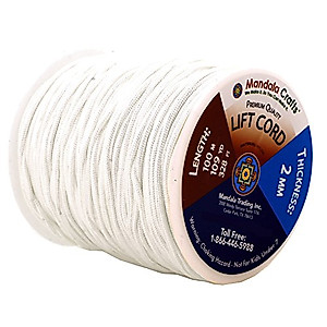 Mandala Crafts Strings Lift Cords - Roman Shades Cord White 2mm Nylon Cord - 109 Yds Braided Nylon String