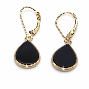 Onyx Black Pear Hanging Earrings set in 14K Yellow Gold,Leverbacks