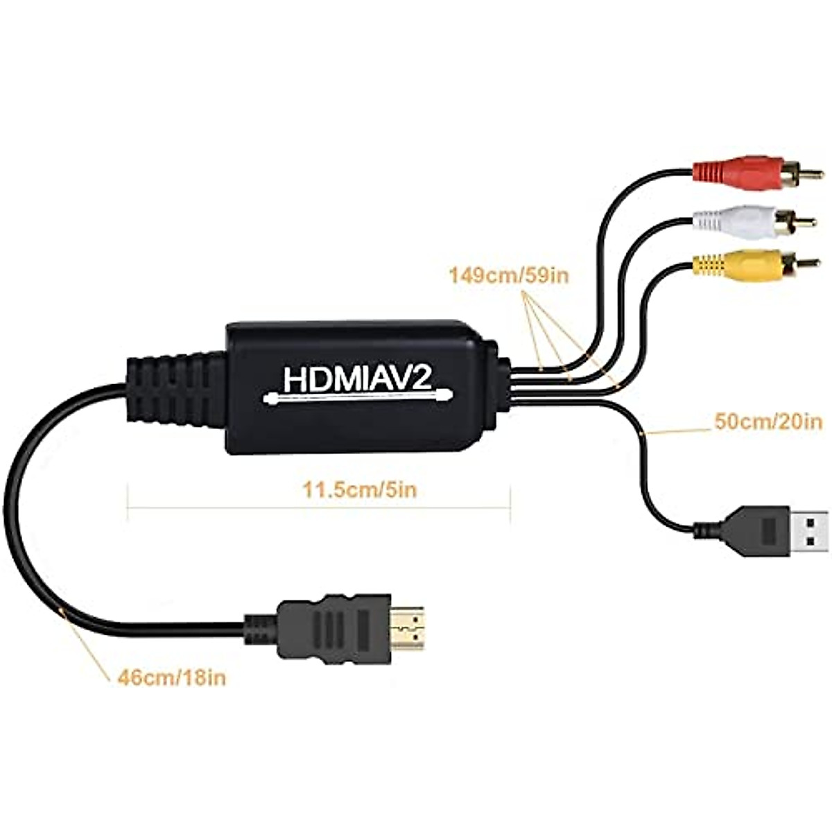 DIGITNOW! HDMI to RCA Converter, HDMI to RCA Cable Adapter, 1080P HDMI to AV 3RCA CVBs Composite Video Audio Supports NTSC for PC, Laptop, HDTV, DVD, VHC VCR