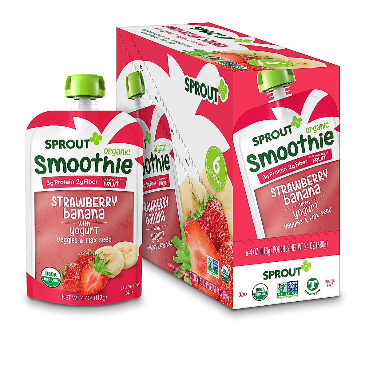 Sprout Organic Toddler Smoothie, Strawberry Banana w/ Yogurt, 4 Ounce Pouch (Pack of 6)