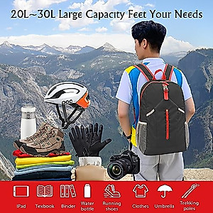 AMO NENES 25~30L Lightweight Hiking Backpack, Foldable Waterproof Packable Backpack for Travel Camping Outdoor Hiking Daypack (Black)…