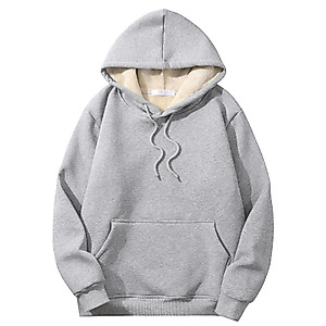 Perbai Mens Winter Warm Fleece Hoodie Pullover Long Sleeve Sherpa Lined Hooded Sweatshirt with Pocket(LightGrey-L)