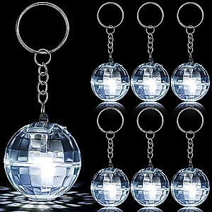 Kigeli 6 Pcs Disco Ball Keychains LED 70s Disco Party Light up Keychains Mini Mirror Disco Ball Party favors Decorations for 1970 Party Supplies Accessories