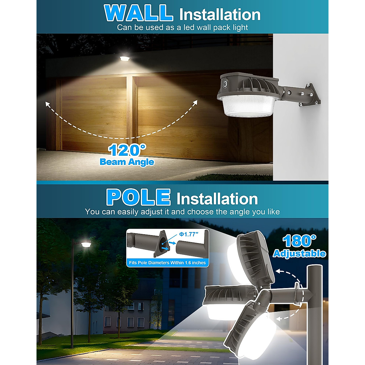 AKK LED Barn Light with Timed Dimming, 80W/60W/40W Selectable, 3000K/4000K/5000K Tunable, 12000LM Dusk to Dawn LED Outdoor Light with Photocell, Waterproof Security Lights, Flood Lights for Barn,Yard