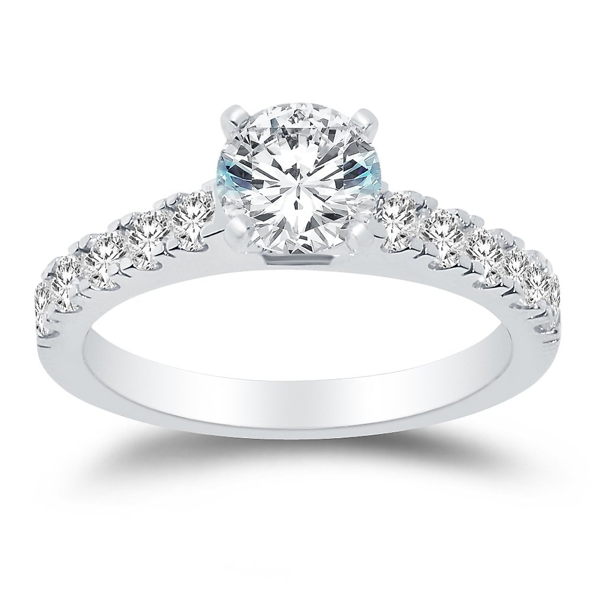 Size - 5 - Solid 14k White Gold Round Cut Pave Set Bridal Engagement Ring & Wedding Band CZ Cubic Zirconia (2.50cttw., 1.0ct. Center)