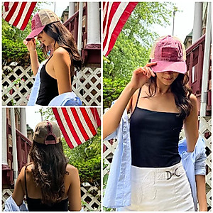 Ponytail Messy Bun Trucker Ponycap: Mesh - Burgundy w/Beige Mesh