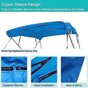 SavvyCraft 4 Bow Bimini Top Replacement Cover 10 Feet Long, Durable Marine Grade Canvas Sun Shade Boat Canopy, Easy Install Zipper Sleeves, 4 Bow 120 inches Long, 97-103 inches Wide, Blue Color