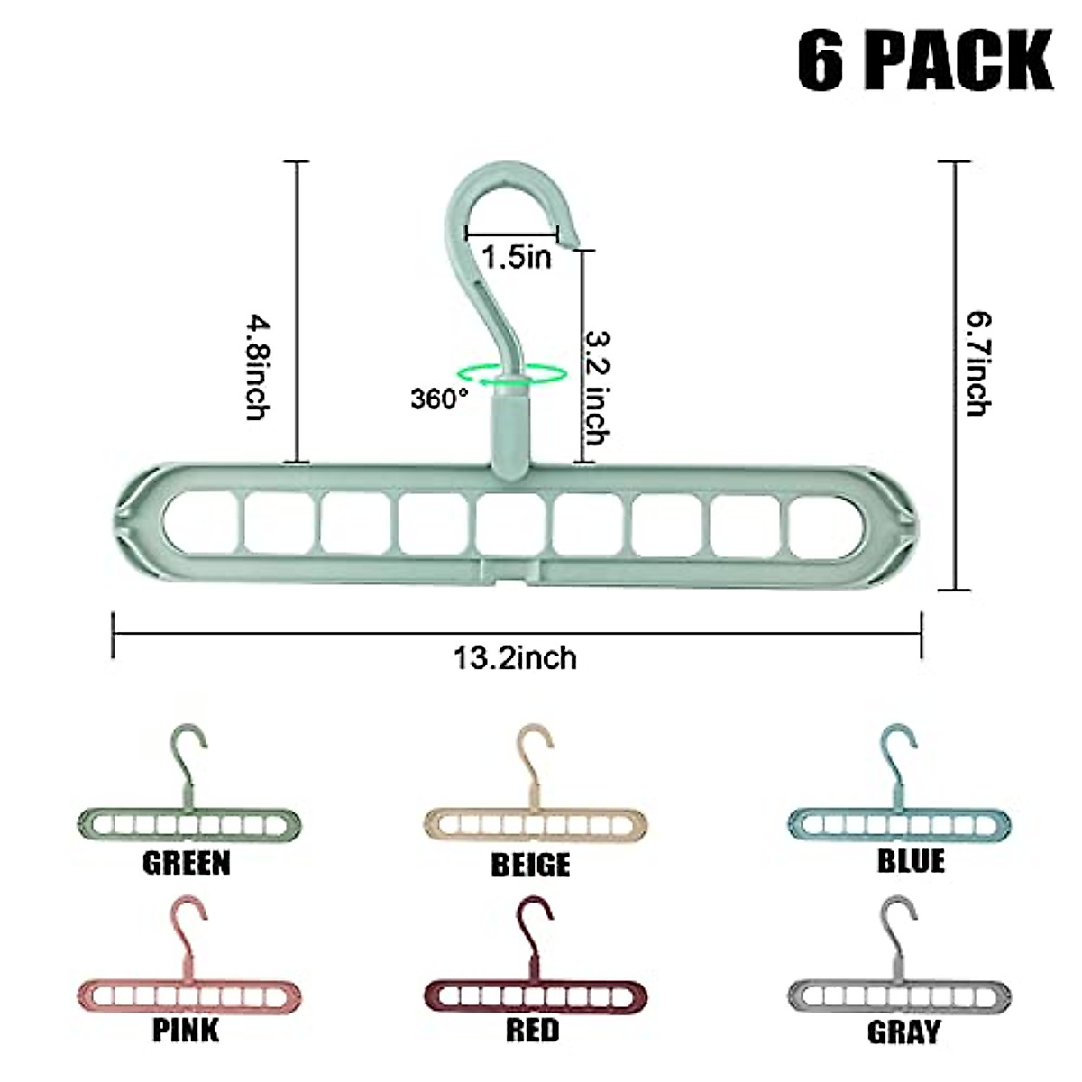 6 Packs of Hangers Space Saving for clothes, Small Space Saving, Magic Hanger Organizer, Shirt Organizer for Closet, Dress Organizer with 9 Holes for Closet Storage,Multi-Purpose Plastic Magic Hangers