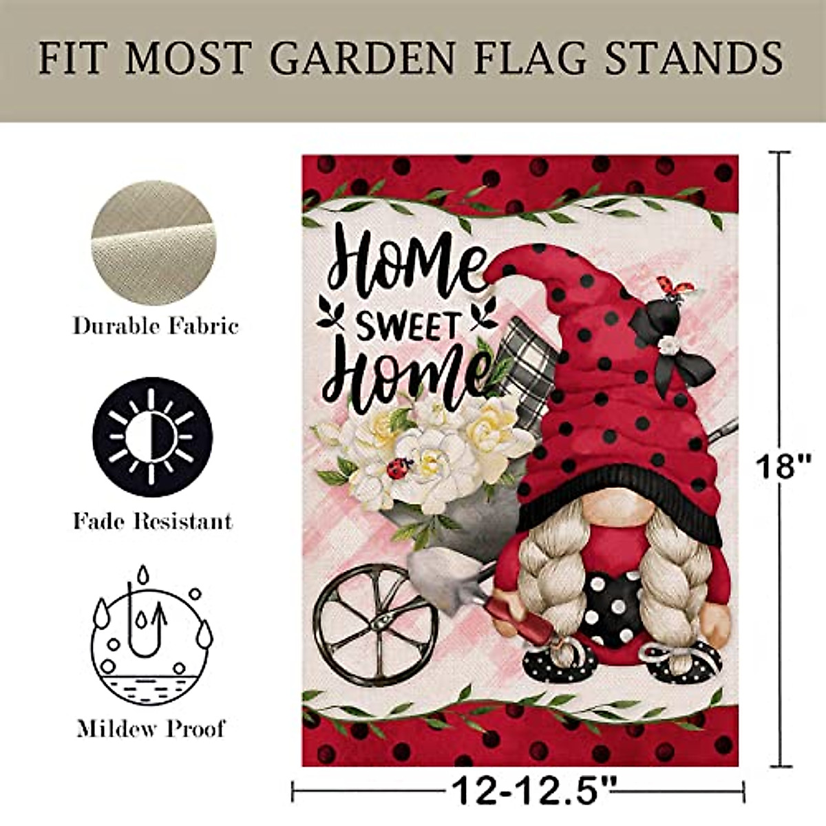 Artofy Home Sweet Home Summer Gnome Decorative Garden Flag, House Yard Gardenia Flower Cart Outside Decor, Spring Farmhouse Outdoor Small Burlap Decoration Double Sided 12x18