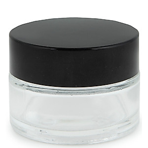 Vivaplex, 12, Clear, 15 ml (1/2 oz), Round Glass Jars, with Inner Liners and black Lids