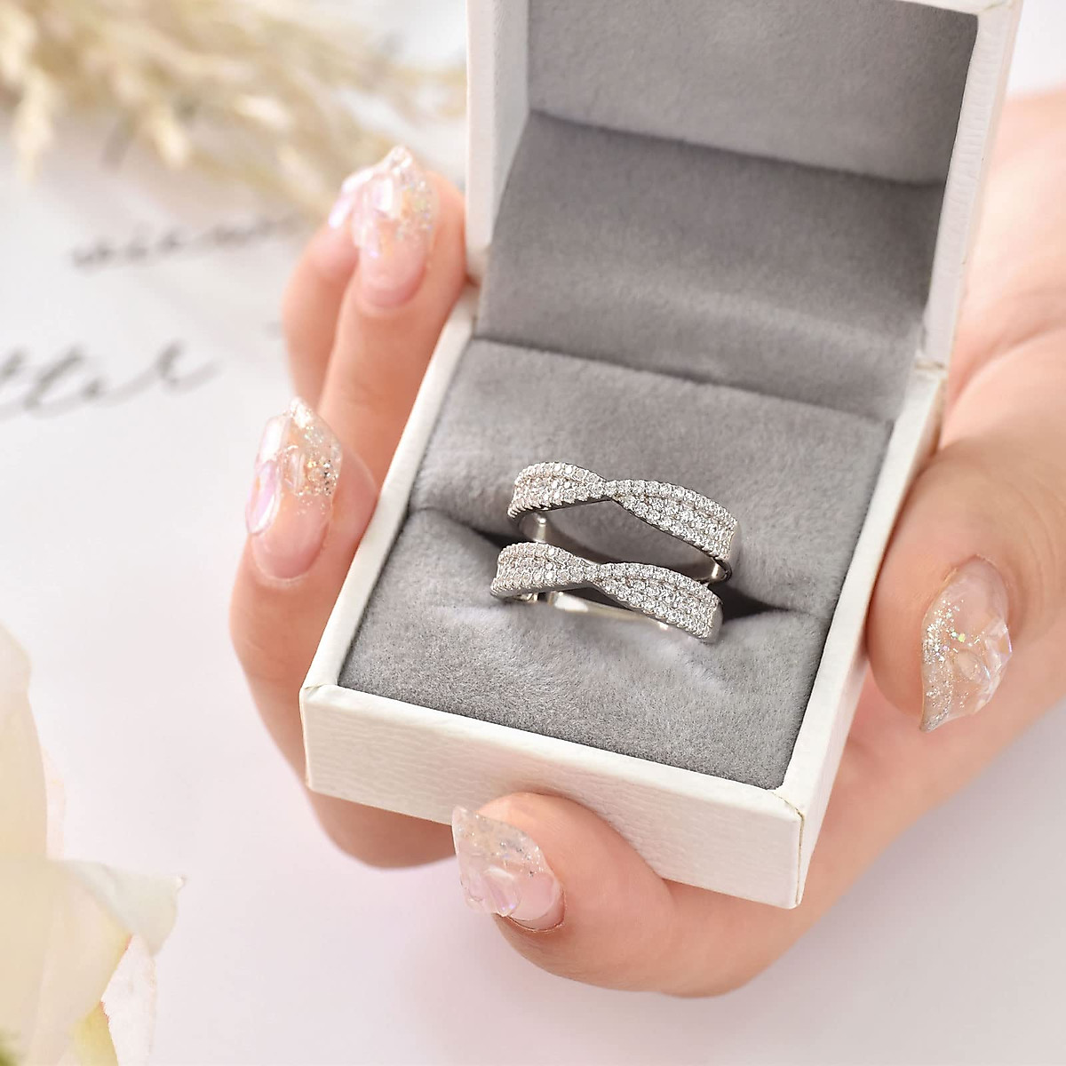 Wuziwen Sterling Silver Cubic Zirconia Infinity Wedding Band Guard Ring Enhancer for Women Size 8