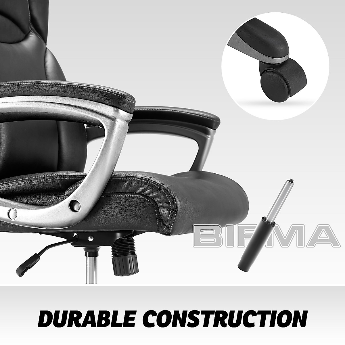 SOMEET Office Executive Chair, Ergonomic Adjustable High Back Leather Office Chair with Padded Armrest, Big and Tall Office Chair with Swivel Rolling Wheels, Home Desk Chairs for Working Study Black