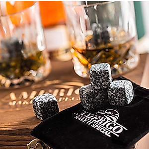 𝗕𝗘𝗦𝗧 𝗚𝗜𝗙𝗧: Impressive Whiskey Stones Gift Set with 2 Glasses - Be Different When Choosing a Gift - Luxury Box with 8 Granite Whiskey Rocks, Ice Tongs - Ice Cubes Reusable - Best Man Gift