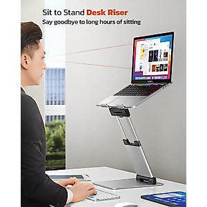 Ergonomic Laptop Stand for Desk, Sit to Stand Laptop Riser, Adjustable Height up to 21", Standing Computer Stand, Promote Healthy Posture Compatible with MacBook Air Pro, All Laptops 10-17"-Silver