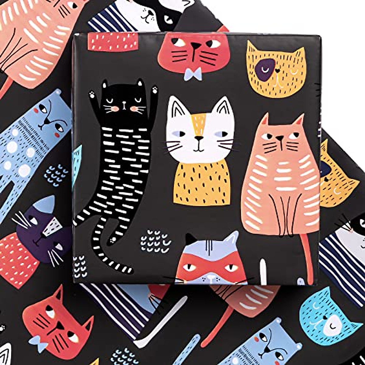 WRAPAHOLIC Birthday Wrapping Paper Sheet - 12 Sheets Adorable Cat Design Folded Flat for Party, Baby Showers, Holiday - 19.7 Inch X 30 Inch Per Sheet