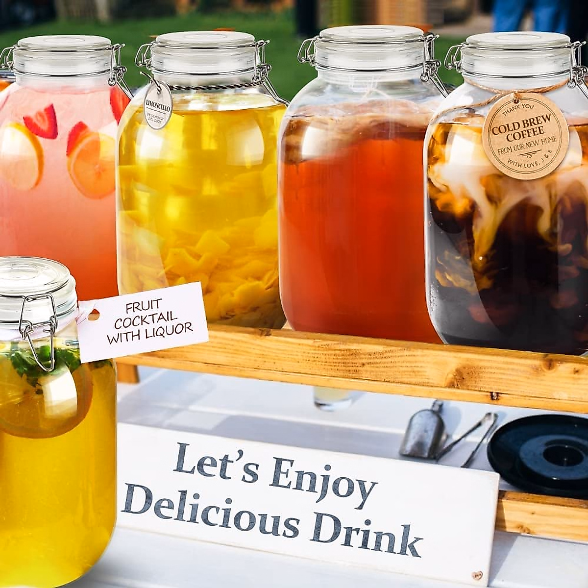 Folinstall 1 Gallon Glass Jar with Airtight Lid, Large Mason Jar for Pickled Eggs, Clear Glass Storage Jar for Kombucha, Limoncello, Sun tea (Extra 1 Gasket)