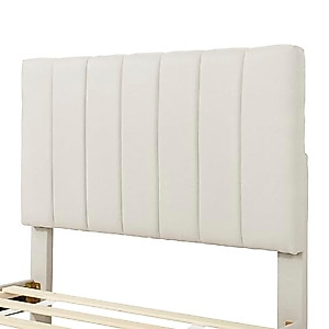SIYSNKSI Twin Size Upholstered Platform Bed with Trundle and 3 Drawers, Linen Fabric Platform Bed with Headboard and Wooden Slat Support for Kids Boys Girls Teens Bedroom (Beige + Linen-A32)