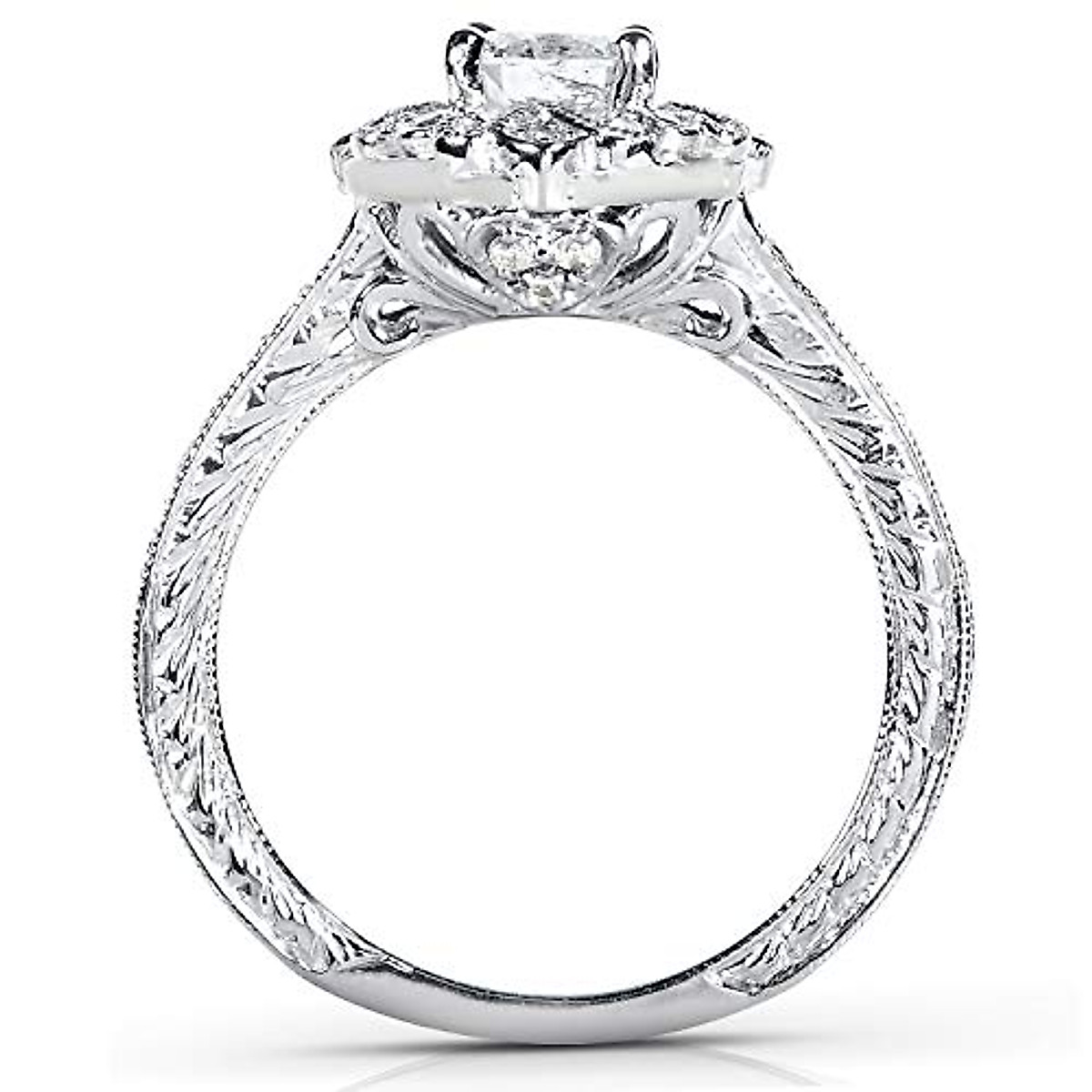 Kobelli Moissanite (GH) and Diamond Floral Antique Style Engagement Ring 2/3 CTW 14k White Gold, 10