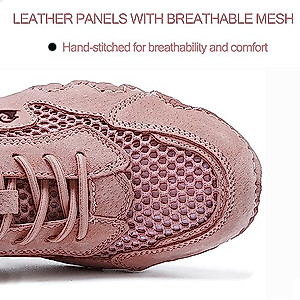 Boxpopla Women's Leather Outdoor Mesh Trail Shoes for Hiking & Walking Unisex Non-Slip Slip On Lightweight Sneakers Breathable Comfort Soft Summer Sports Driving Shoes (Beige,14)